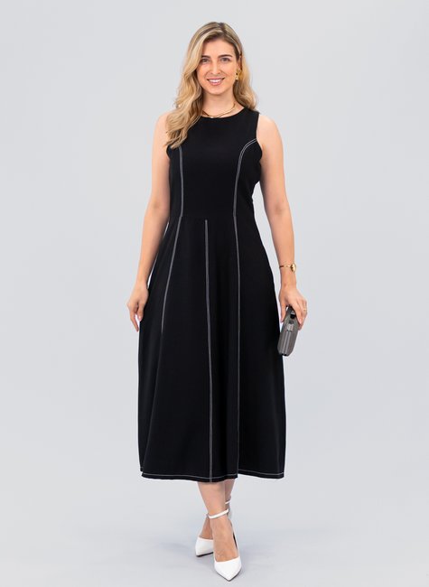 Vestido Midi Social Miria em Preto | Elegância Social & Conforto | Veju