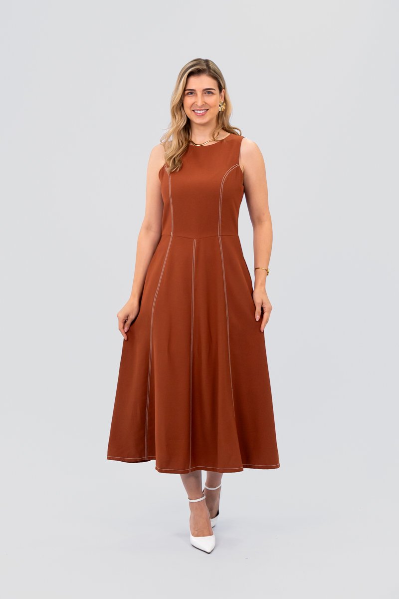 Vestido Midi Social Miria na cor Mocca Mousse | Elegância Social ...